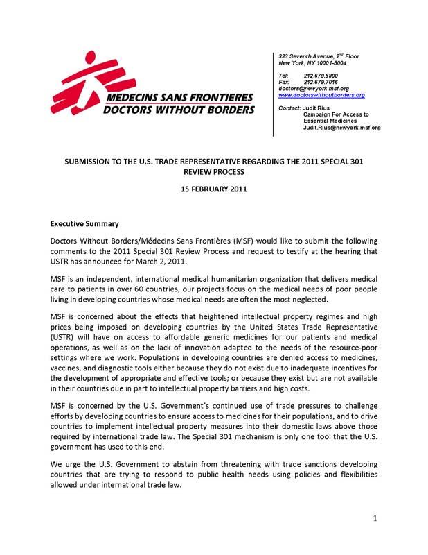 2011 Special 301 Review | MSF Access