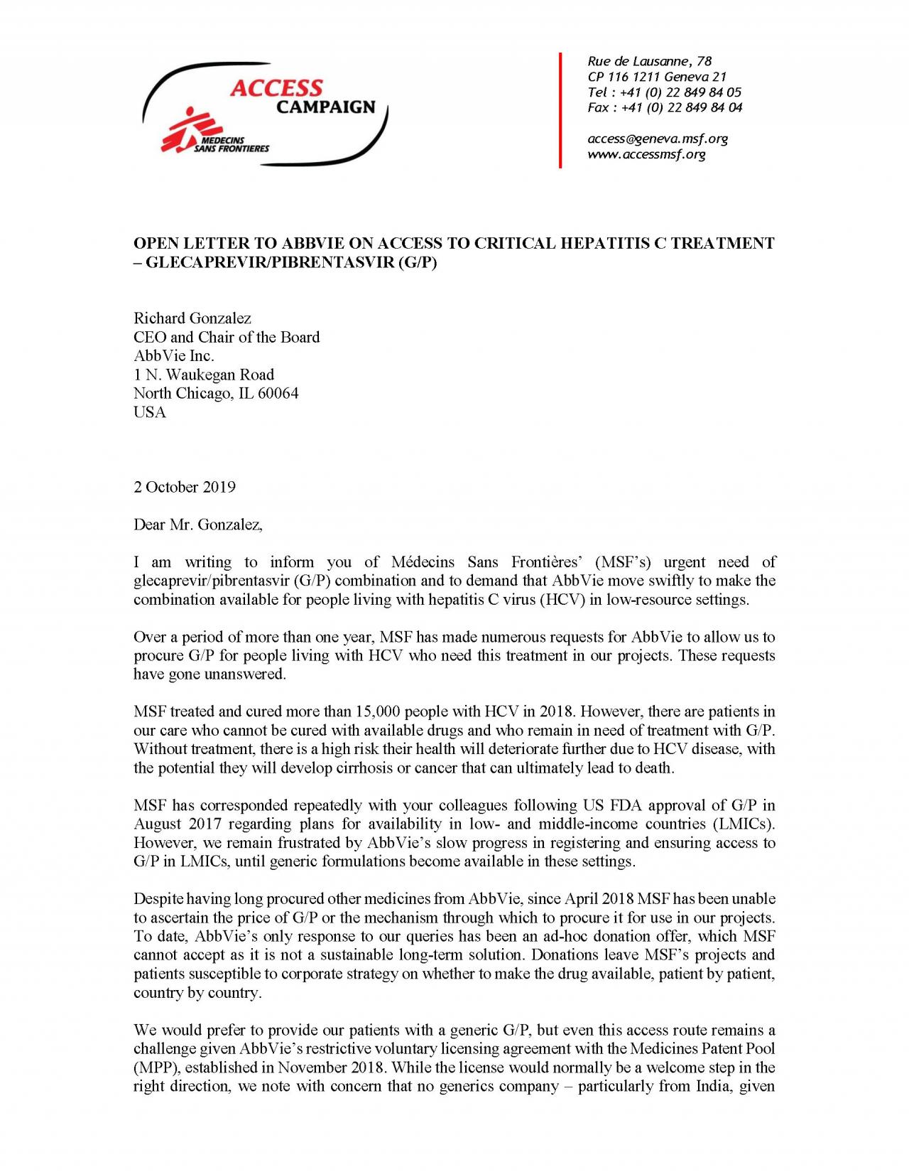 Open letter to AbbVie on access to critical hepatitis C treatment ...