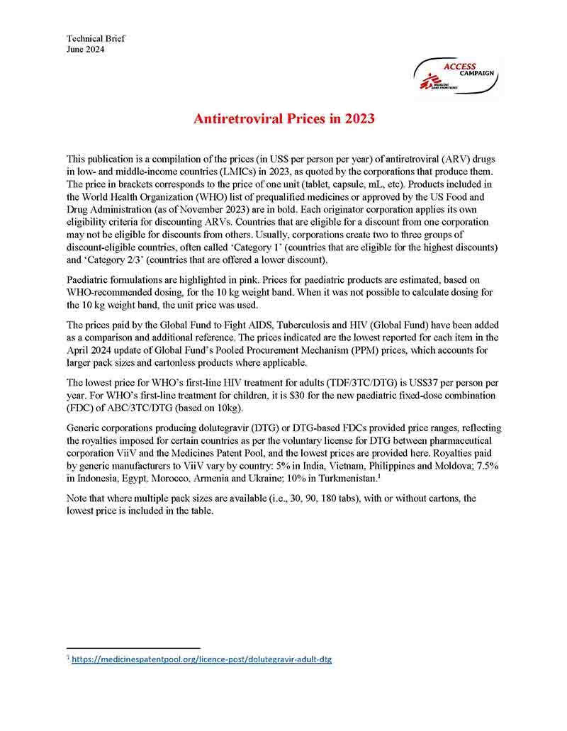 Antiretroviral Prices in 2023 | MSF Access