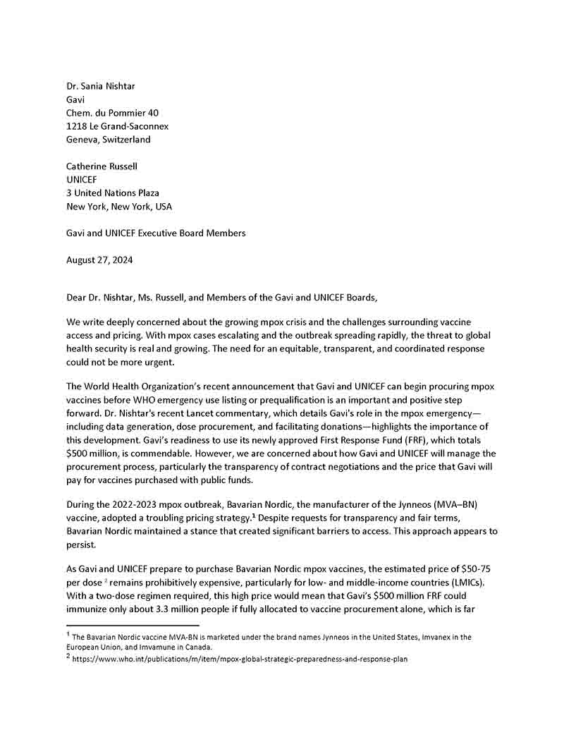 Letter: CSOs call on Gavi to demand affordable price of the mpox vaccine | MSF Access