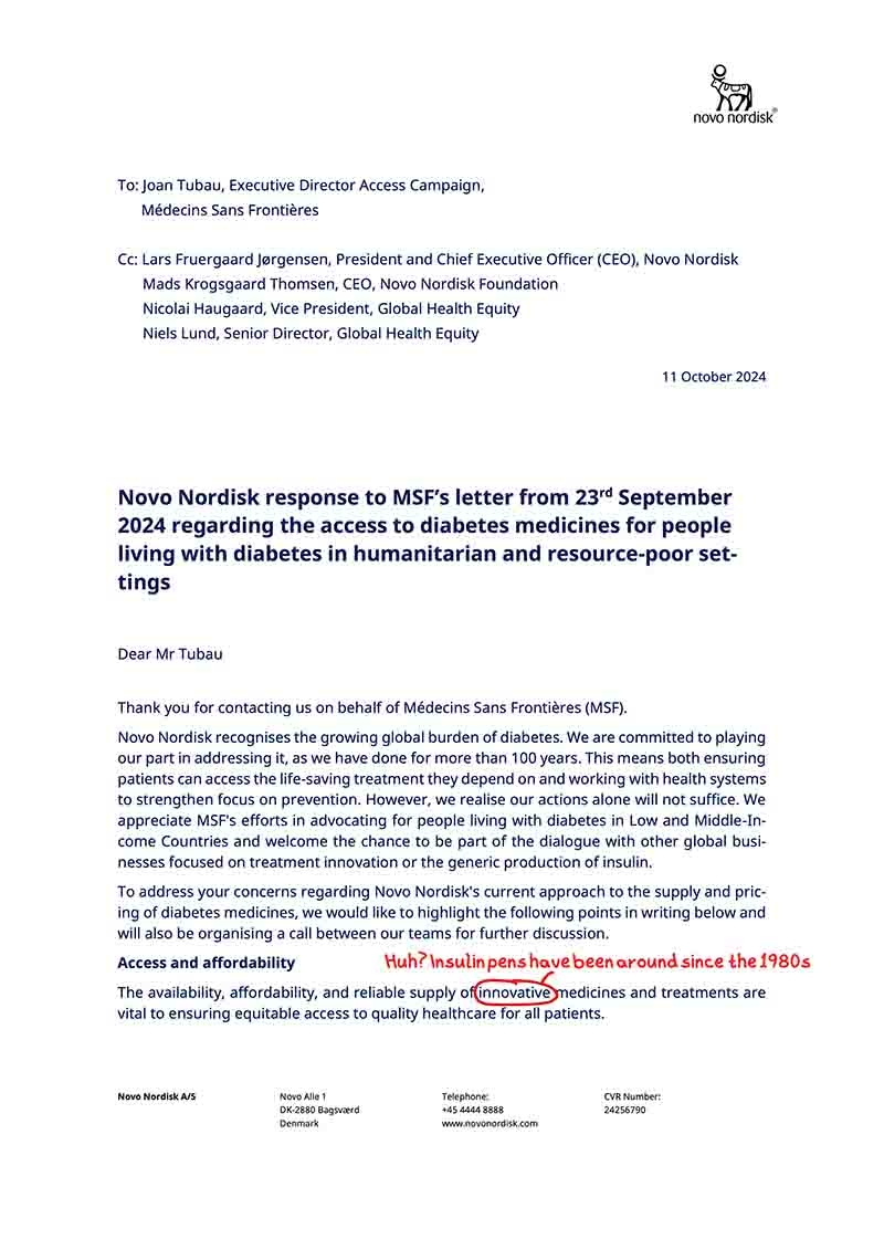 Comments on Novo Nordisk’s reply letter on access to insulin | Médecins Sans Frontières Access ...